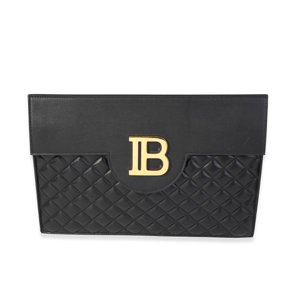 Balmain | Bags | Balmain Black Quilted Lambskin B Pouch Logo Clutch ...